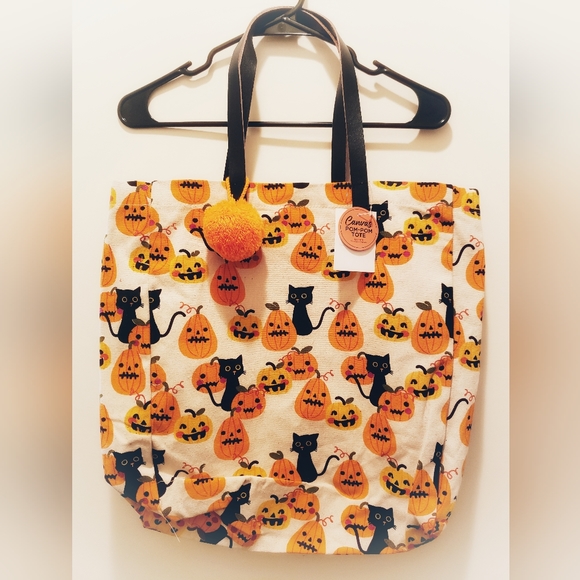 Bags | Nwt 223 Cute Black Cat Pumkin Canvas Tote Halloween Made W ...